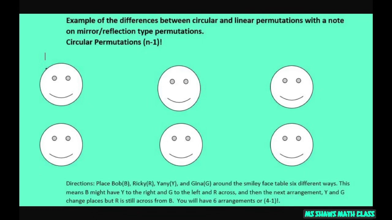 Example Of The Difference Between Linear And Circular Permutations Combinatorics Youtube