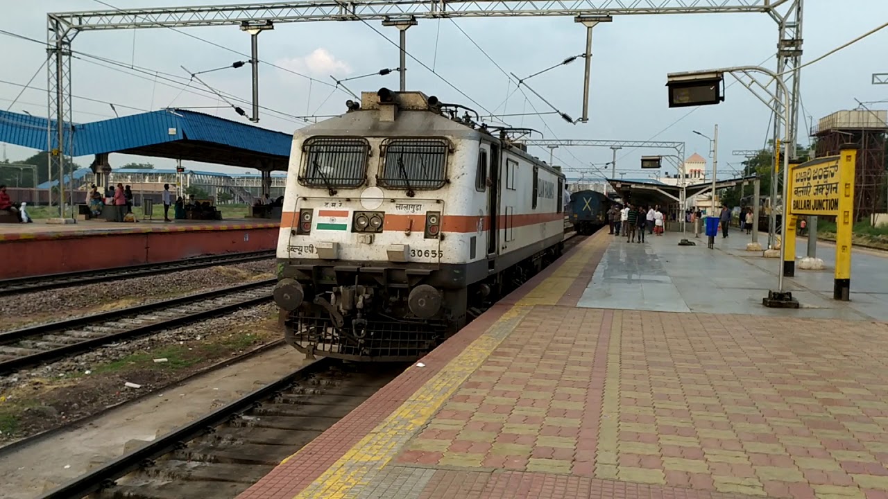 First passenger train with electric loco at Ballari i.e. Lallaguda WAP-7 with Tirupati - Hubli ...