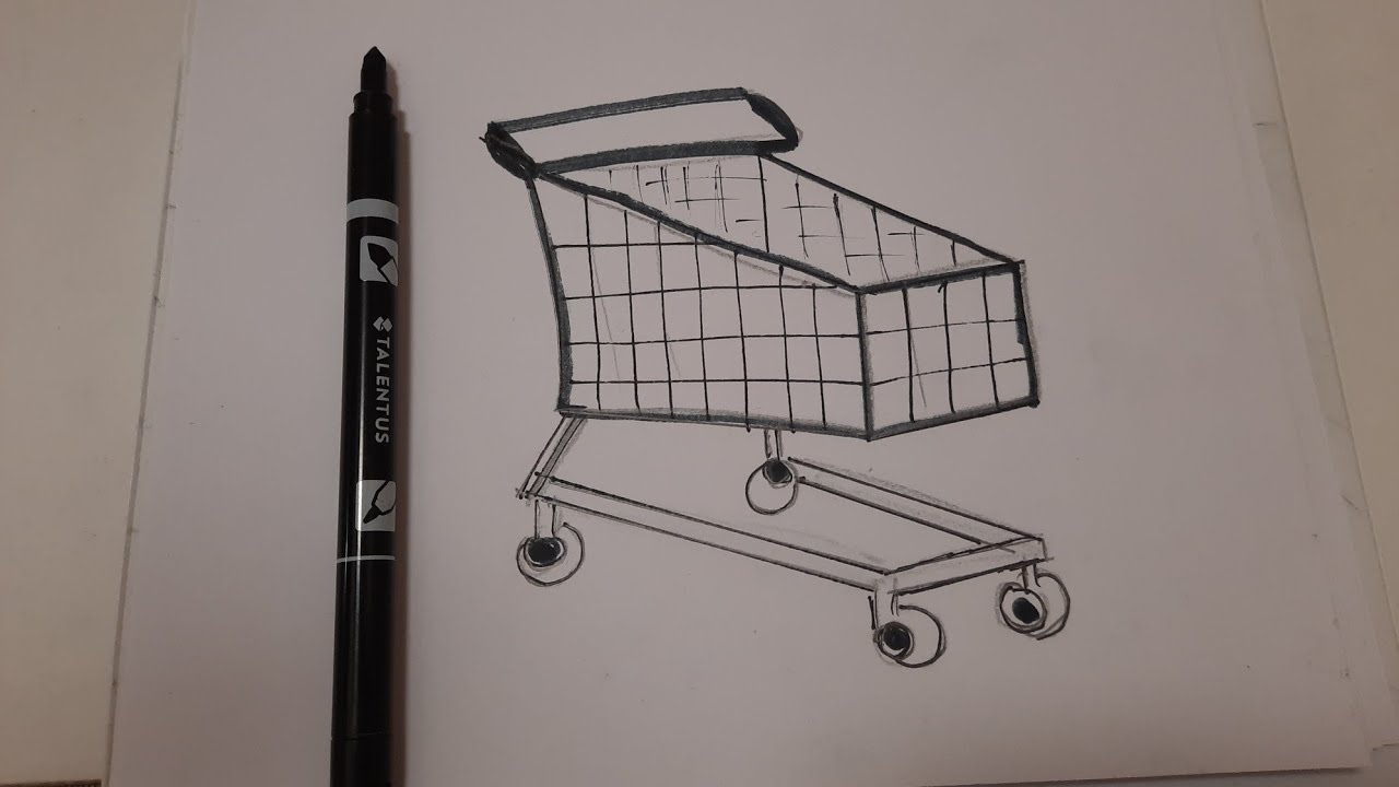 How to Draw SHOPPING Trolley / Supermarket Shopping Cart Drawing - YouTube