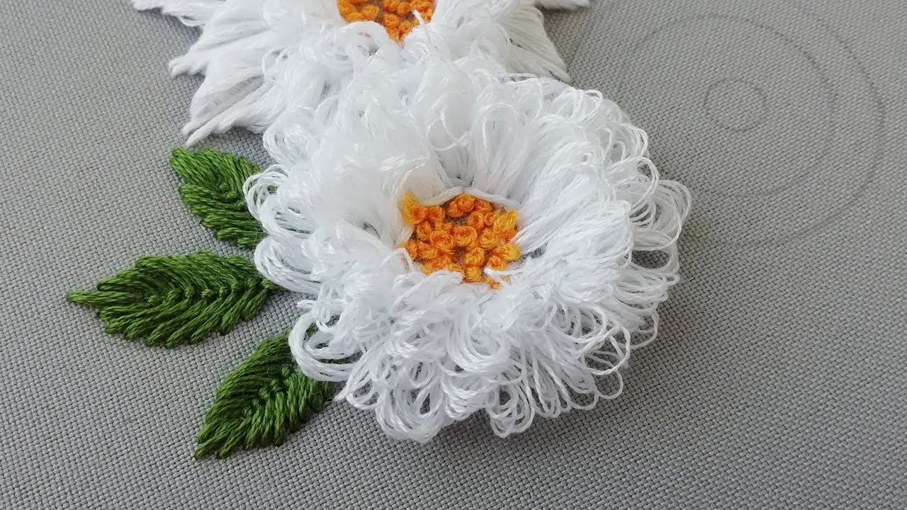 Flower Embroidery : White flower | double Buttonhole stitch - YouTube