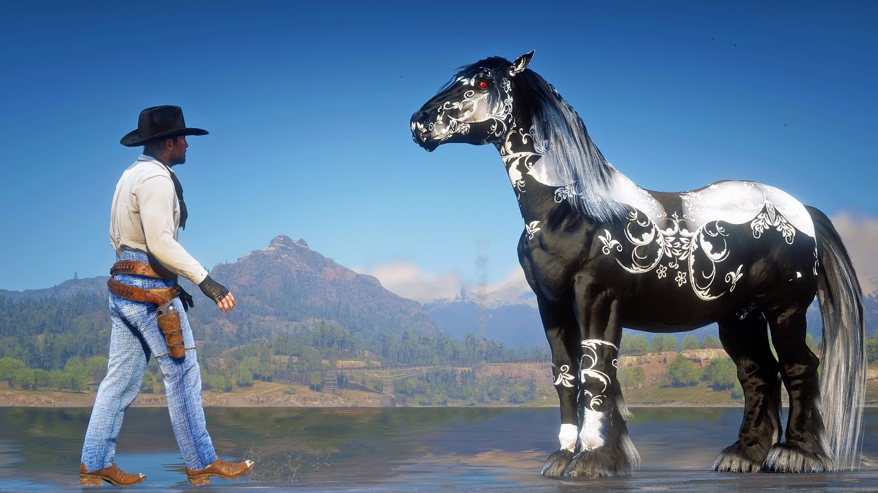 Cowboy Steals the Beautiful Black and White Crimson Mirage Horses Near ...