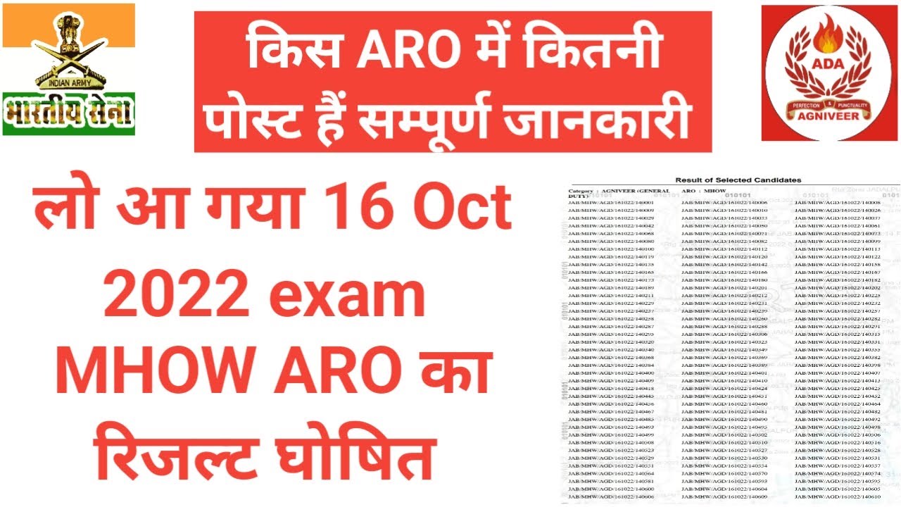 16 OCT MHOW ARO RESULT 2022 DECLARED😱😱 Agniveer Army Cutoff 2022 || MHOW ARO RESULT - YouTube