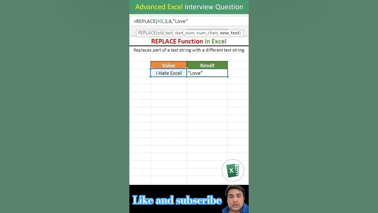 REPLACE function in excel | REPLACE formula in excel | excel interview questions excel tips ...