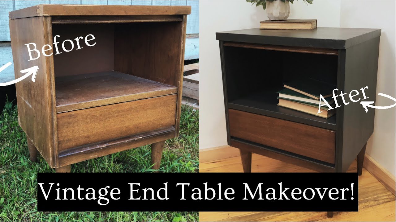 Vintage End Table MAKEOVER! (Furniture flipping a old mid century ...