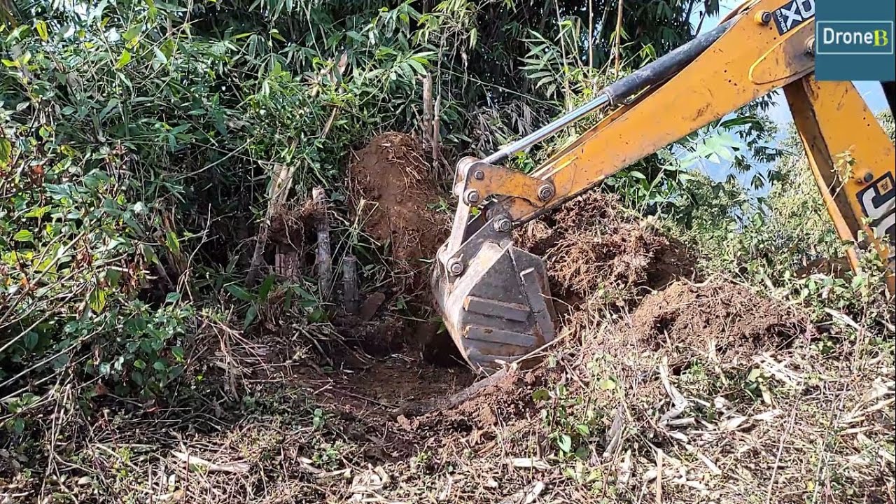 Hilly Narrow Road-Backhoe Loader-Removing Bamboo Roots-Hilly Road Work ...