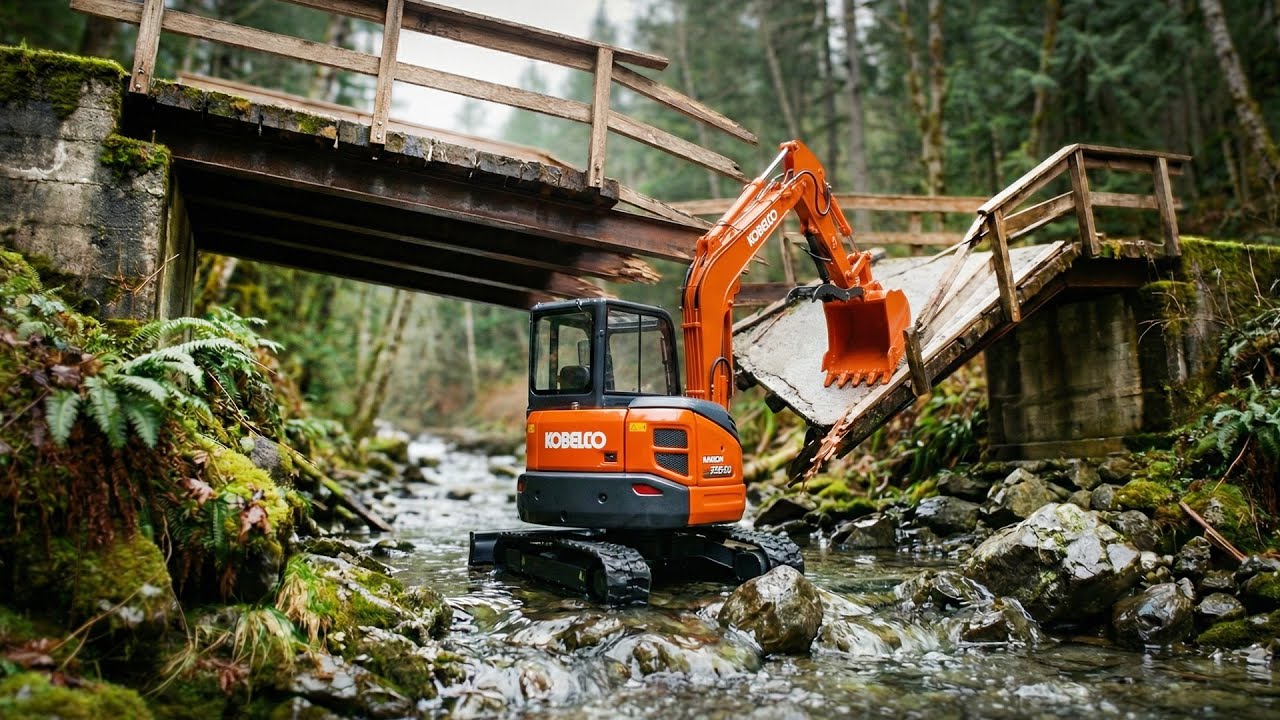 Building a Small Concrete Bridge Across the Stream Mini Excavators and ...
