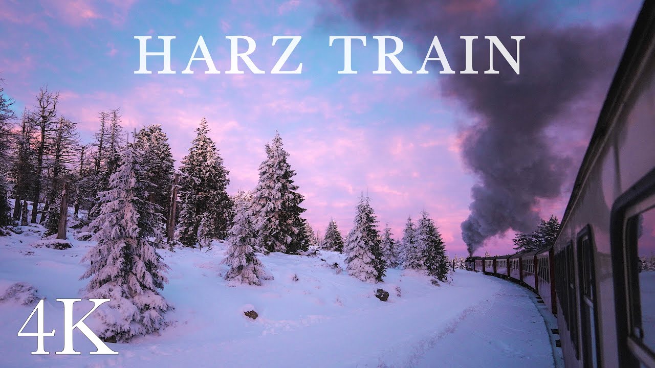 Relaxing Train Ride to the Snowy Brocken in the scenic Sunset ...