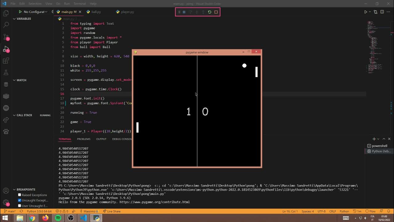 Pong game in Python - Massimo Sandretti - YouTube