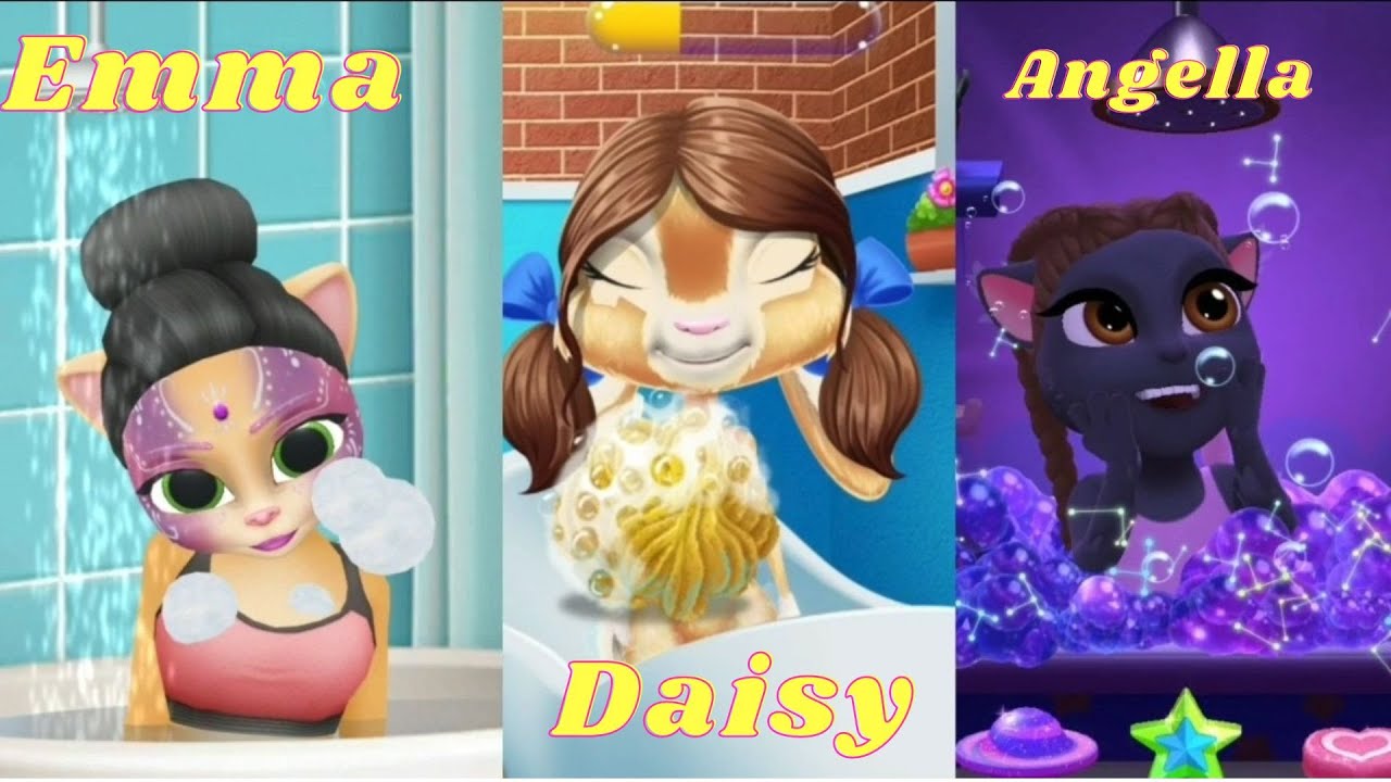 km My talking angella, angella 2,emma and daisy in the bathroom - YouTube