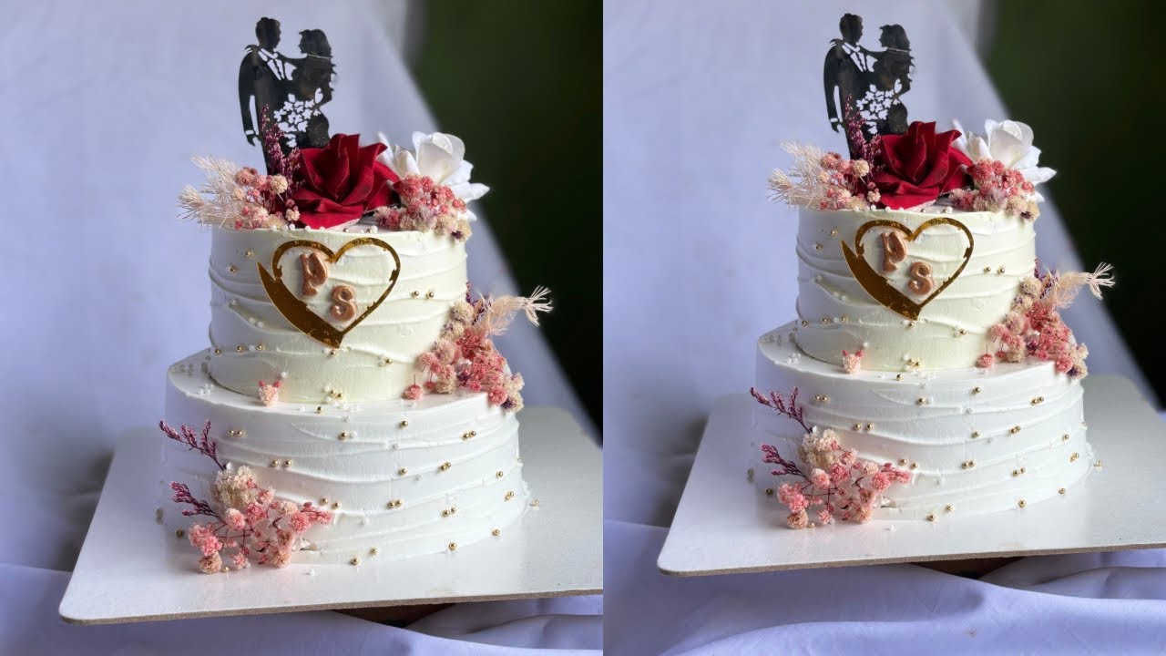 V Elegant Engagement Wedding Cake | Two-Tier Romantic Floral Cake ...