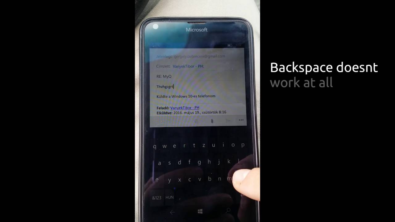 Windows 10 Mobile build .318 - backspace doesnt work - YouTube