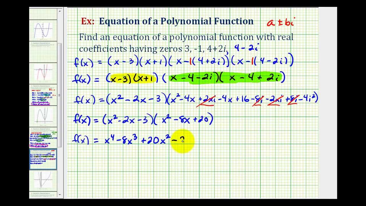 Ex 1 Find A Degree 4 Polynomial Function Given Integer And Complex
