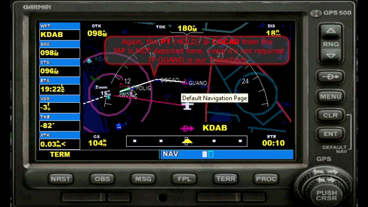 GPS APPROACH Daytona Beach & GPS Buttons explained (rnav 7L kdab) - YouTube