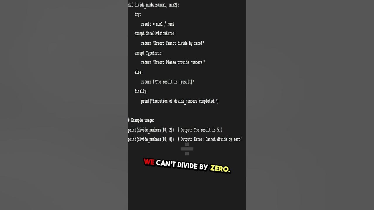 Master Python Error Handling With This Simple Division Function Python Coding Errorhandling