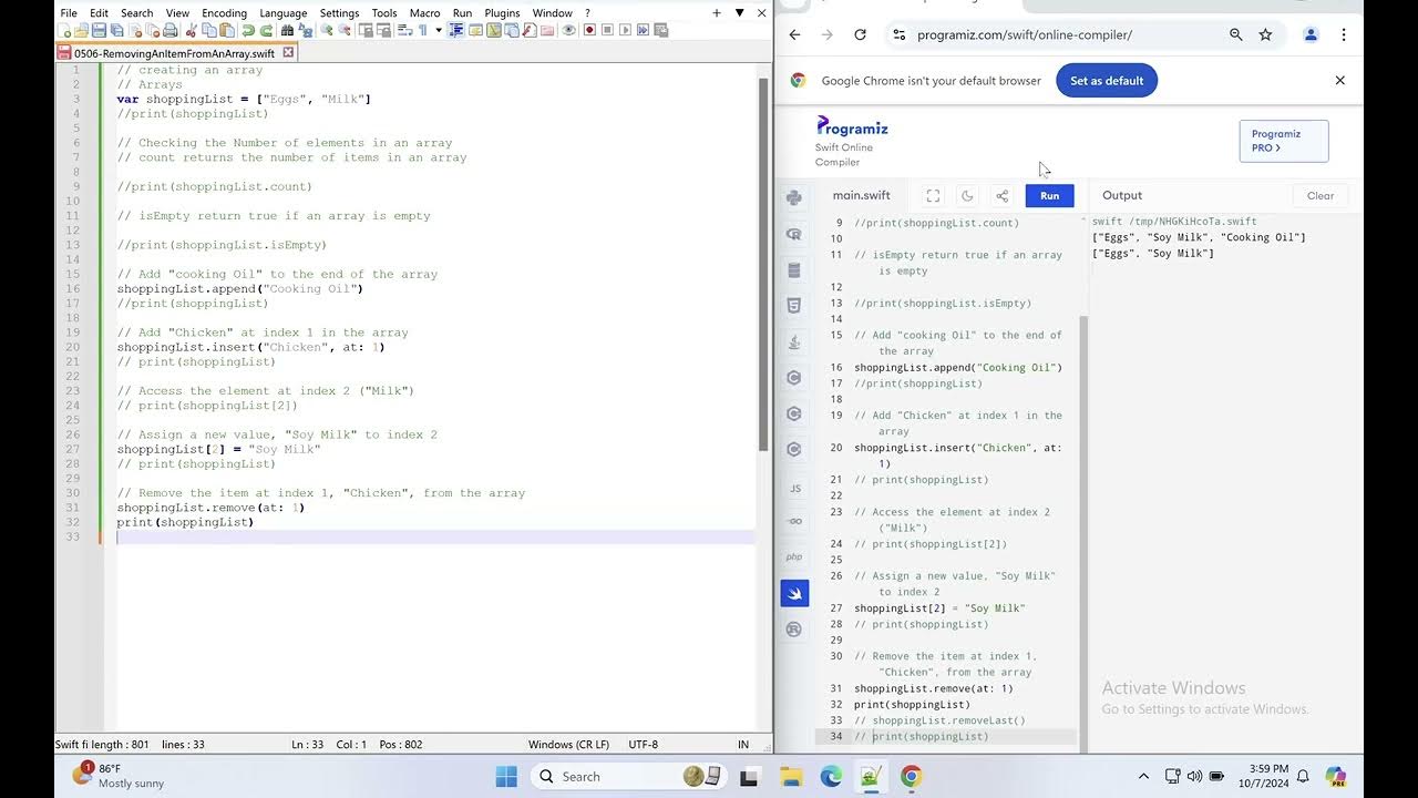 0506 Swift Programming Removing An Item From An Array - YouTube