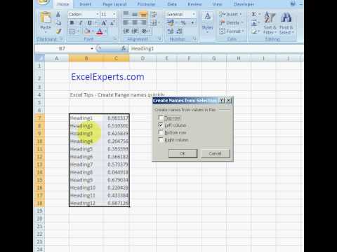 ExcelExperts.com - Excel Tips Create Range names quickly - YouTube