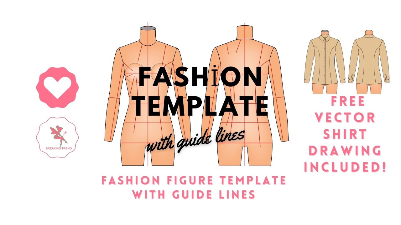 FASHION FEMALE FIGURE FLAT TEMPLATE WITH GUIDE LINES FOR TECH PACK ...