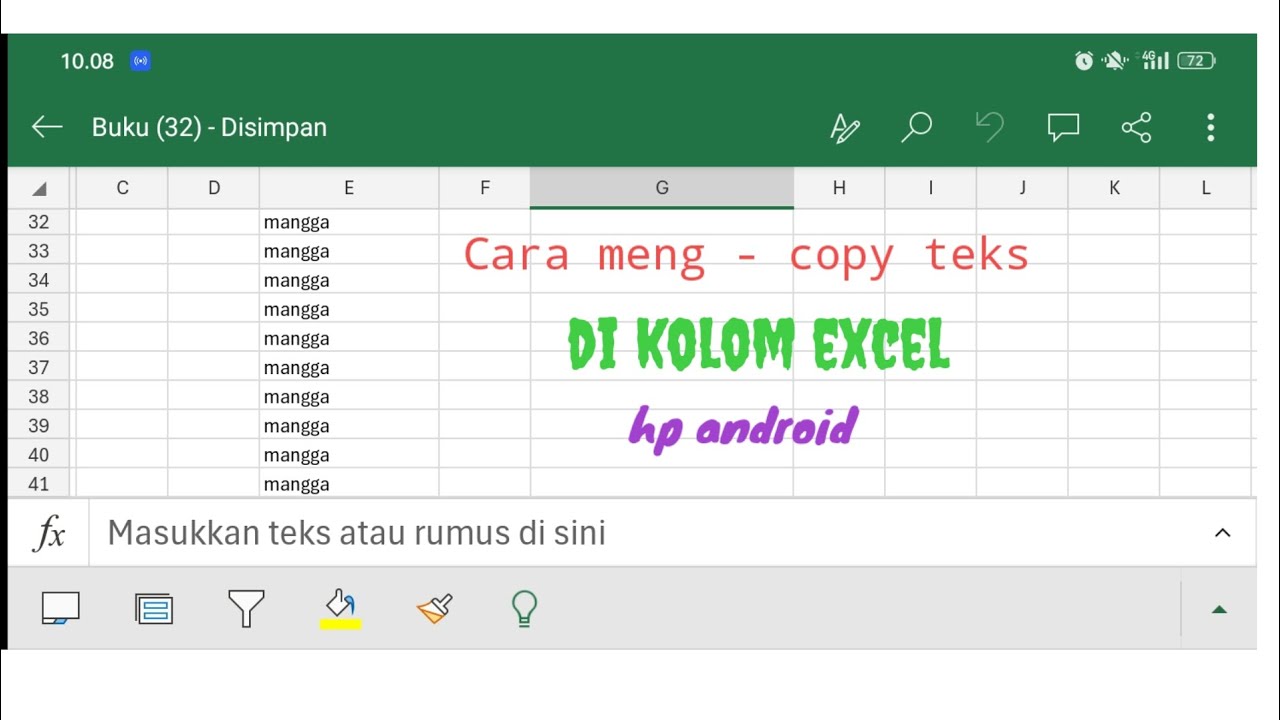 Cara meng - copy teks di kolom excel hp android - YouTube