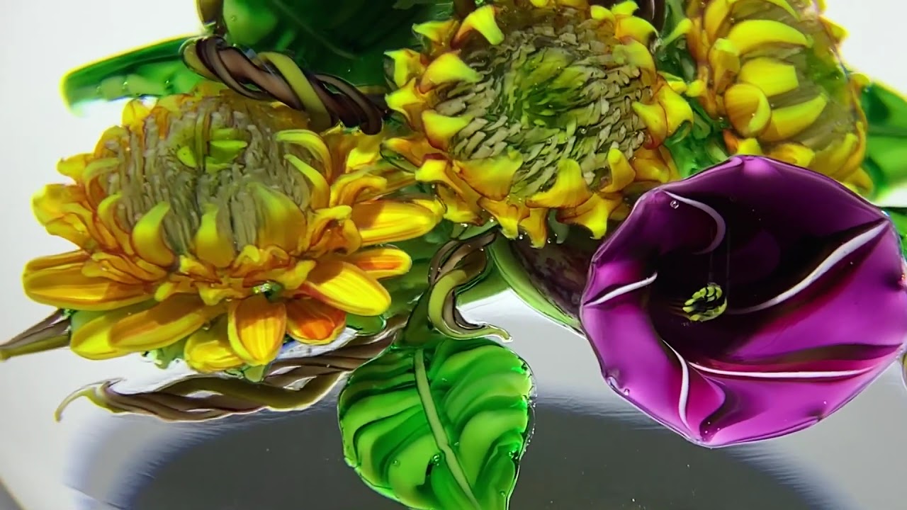 Ken Rosenfeld 2016 Art Glass Paperweight Lampwork Sunflower & Morning ...