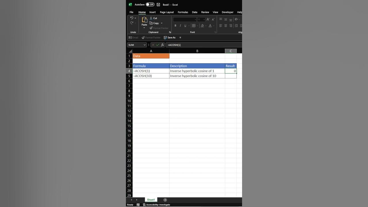 #shorts #ACOSH function #microsoft #excel tutorial - YouTube