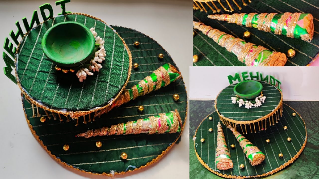 Beautiful Mehndi Thali Decoration at Home । DIY Mehndi Ceremony Platter ...