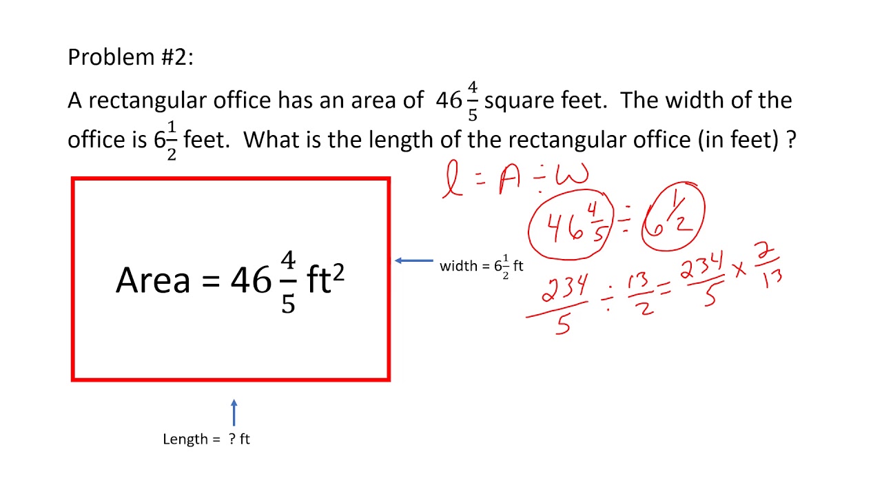 Finding the missing dimension of a rectangle when given the area. - YouTube
