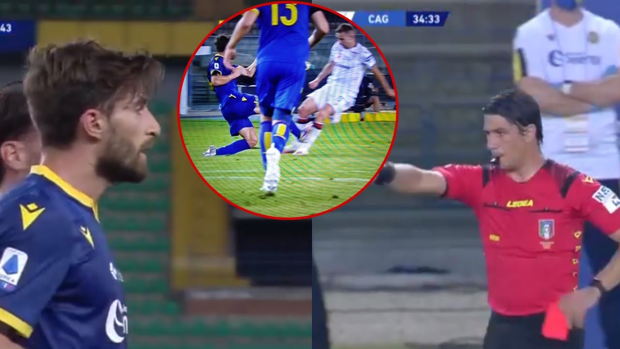 Fabio Borini HARSH FOUL | Straight RED CARD | Verona Vs Cagliari ...