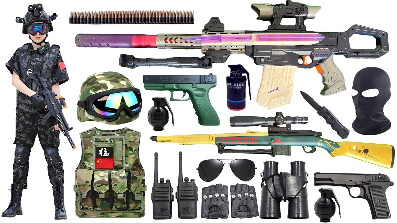 Unpacked special police combat weapon toy set, 98K sniper rifle, M416 ...