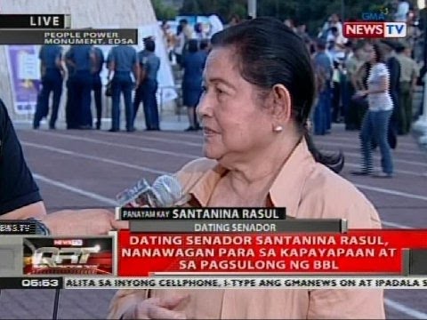 Dating senador Santanina Rasul, nanawagan para sa kapayapaan at sa ...