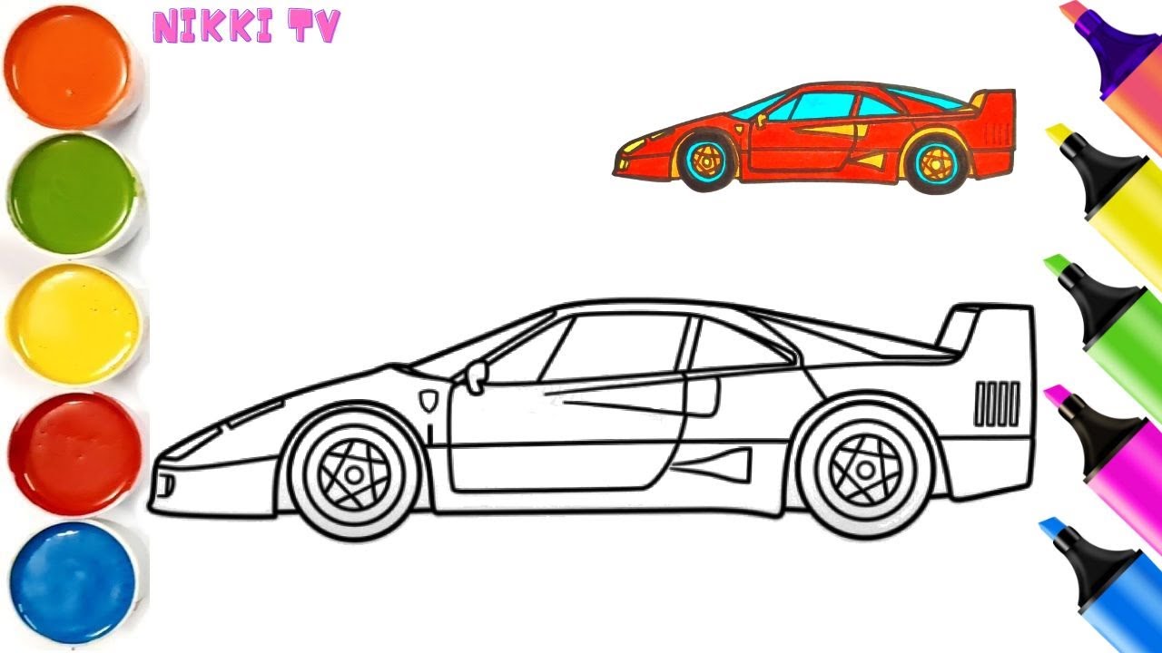 Ferrari f40 Drawing, Painting, Coloring for Kids and Toddlers | How to ...