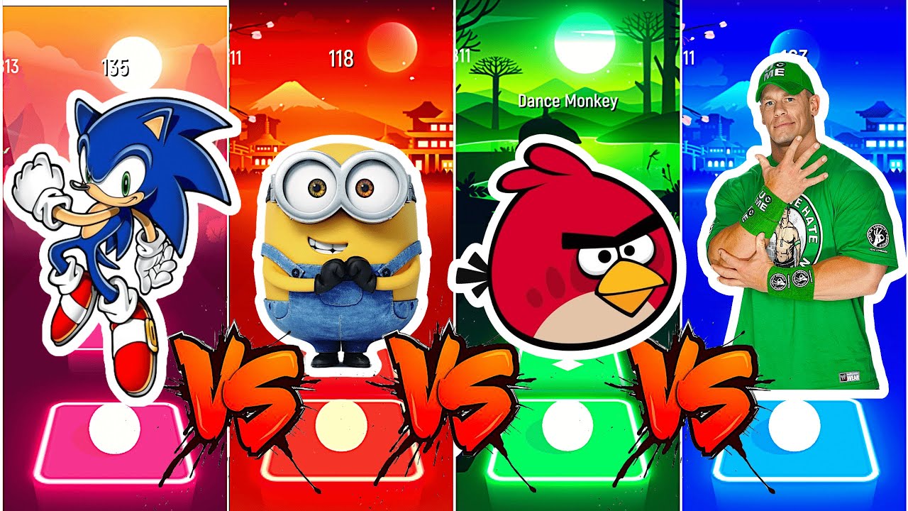 Sonic 🆚 Minions 🆚 Angry Birds 🆚 John Cena in Tiles Hop Music Game ...