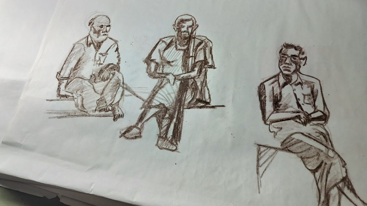 बैठे हुए आदमी का चित्र बनाए sitting man drawing / village man drawing ...