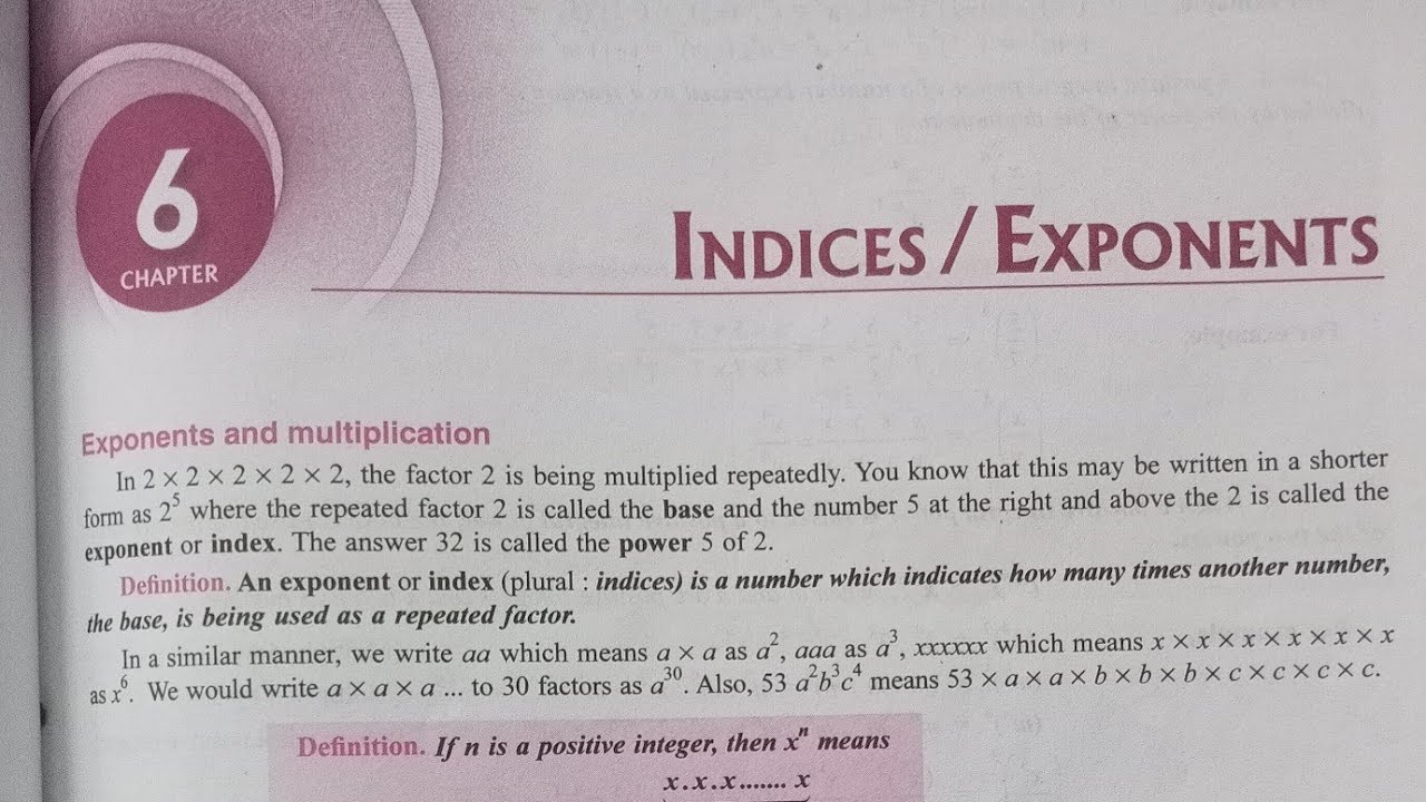 INDICES/EXPONENTS CHAPTER 6 EXERCISE 6 D CLASS 9 ICSE - YouTube