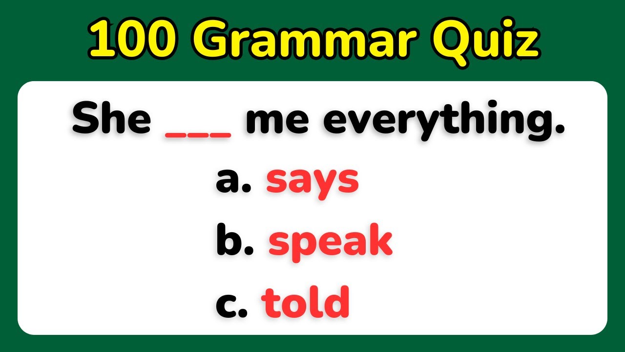 🌟Grammar Quiz । 100 English Grammar Questions। English Grammar Test ...