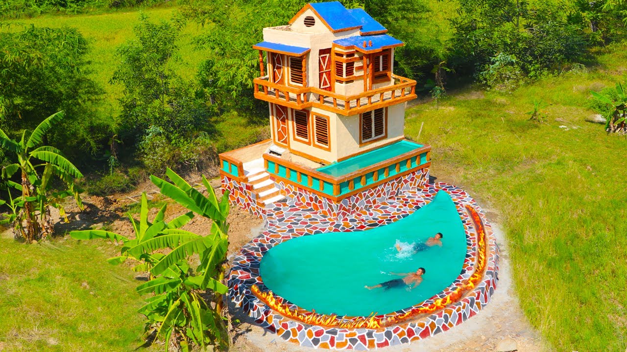 Building Creative A Modern 3-Story Mud Villa House, Pool On Villa ...