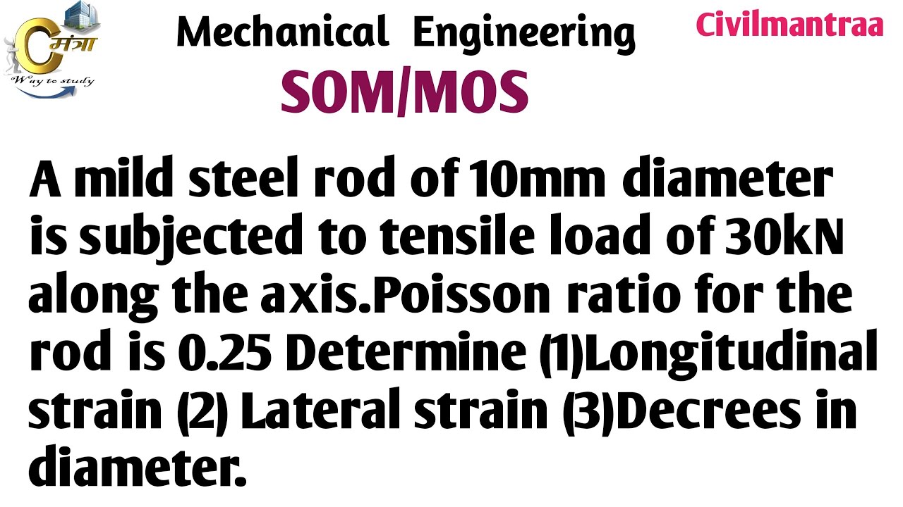 A mild steel rod of 10mm diameter is subjected to tensile load of 30kN ...