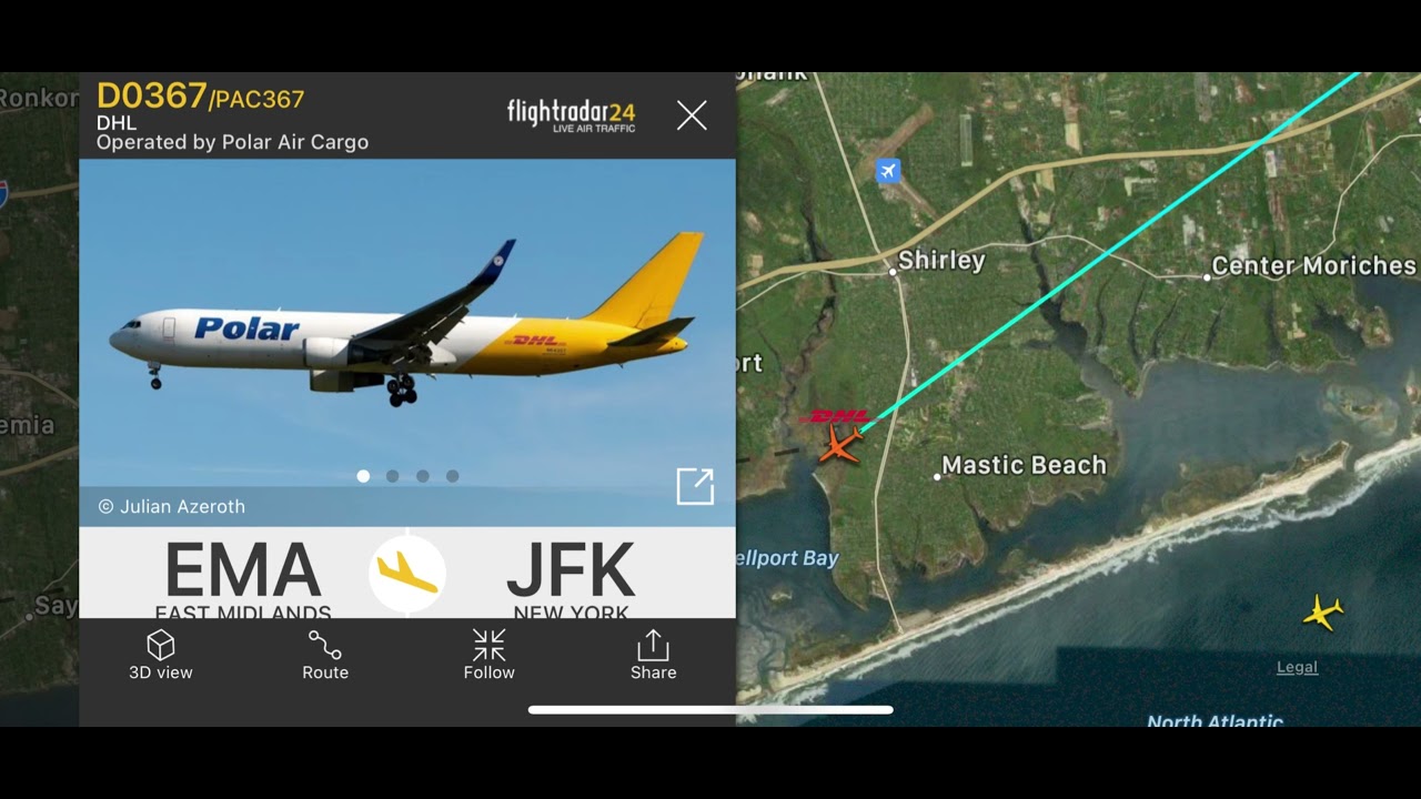 DHL/Polar Air Cargo Boeing 767-3JHF(ER) (D0367/N643GT) landing at JFK ...