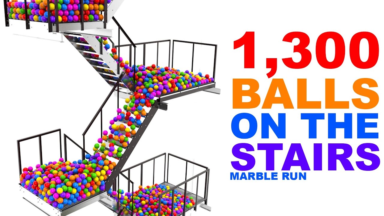 1300 Bouncing Balls on the Stairs. Rigid body simulations - YouTube