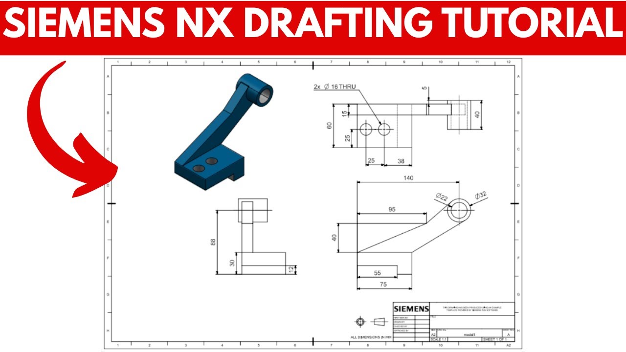 Siemens NX Drafting Tutorial: Create This 3D Block to 2D Drawing in 9 ...
