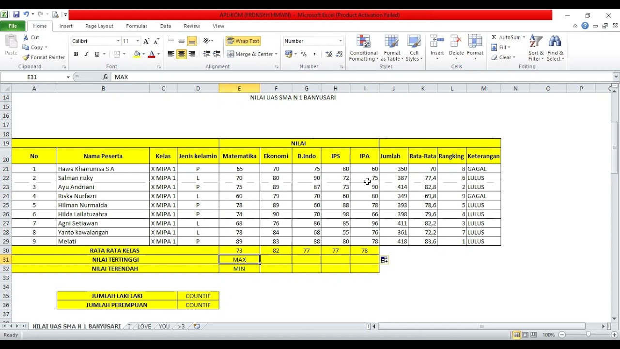 TUTORIAL RUMUS MICROSOFT EXCEL - YouTube