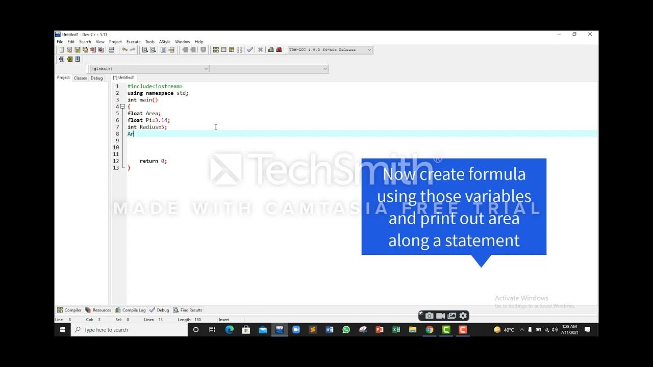 (use high quality video)program to calculate area of circle with given ...