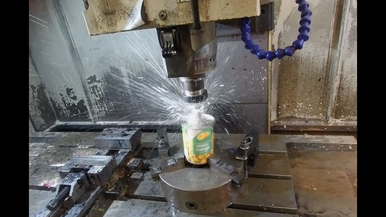 Destruction Canned pineapple with a CNC milling machine - YouTube