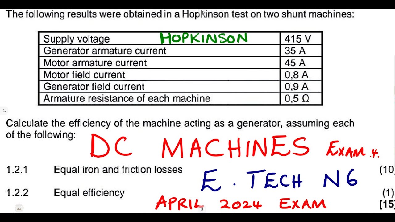 Electrotechnics N6 DC Machines Exam 4 April 2024 - Hopkinson's back to ...