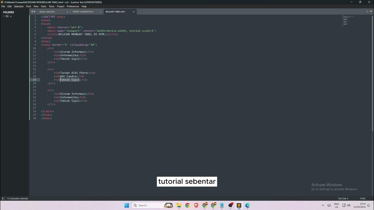 CARA MEMBUAT TABEL PADA HTML (SOFTWARE SUBLIME TEXT) - YouTube