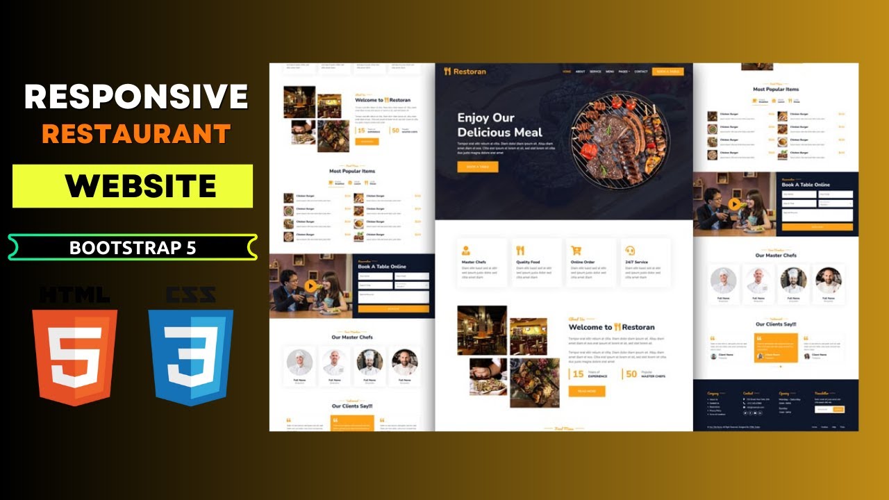 Modern Restaurant Website part 1 with HTML, CSS & Bootstrap 5 | Fully ...