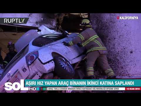 AŞIRI HIZ YAPAN ARAÇ BİNANIN İKİNCİ KATINA SAPLANDI