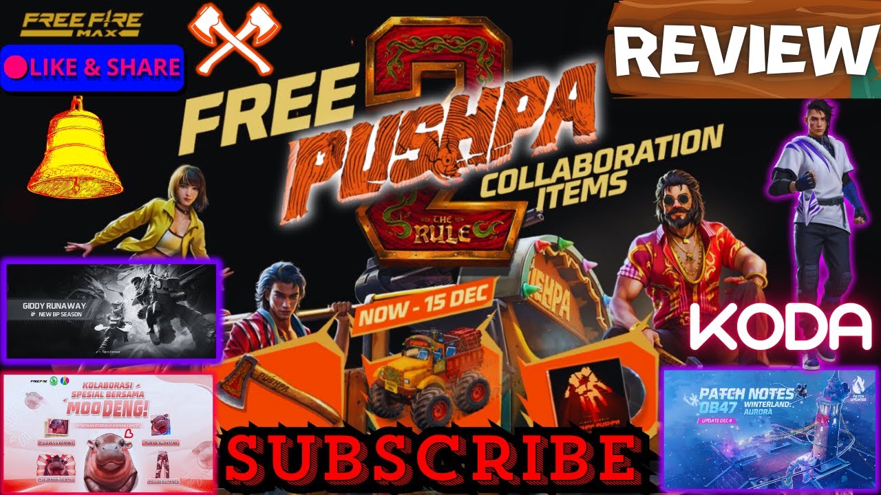 FREE FIRE×PUSHPA 2 : THE RULE 🪓,MOO DENG🦛 COLLABORATIONS| OB47 UPDATE ️ ...