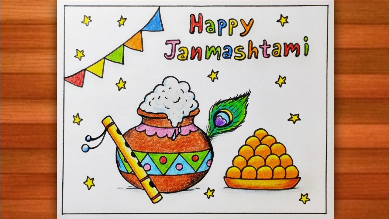 Janmashtami Matki Drawing | How to Draw Janmashtami Poster Drawing ...