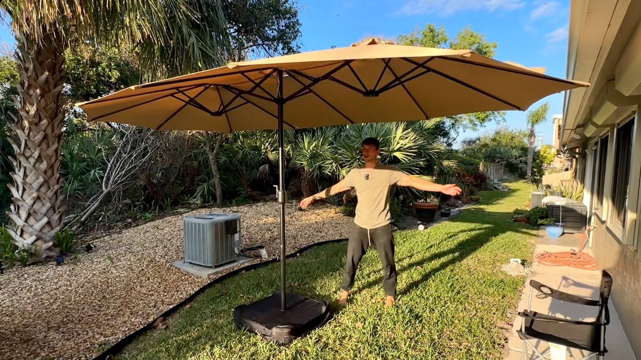 Reviewing this 15FT Triple-Size Patio Umbrella - YouTube