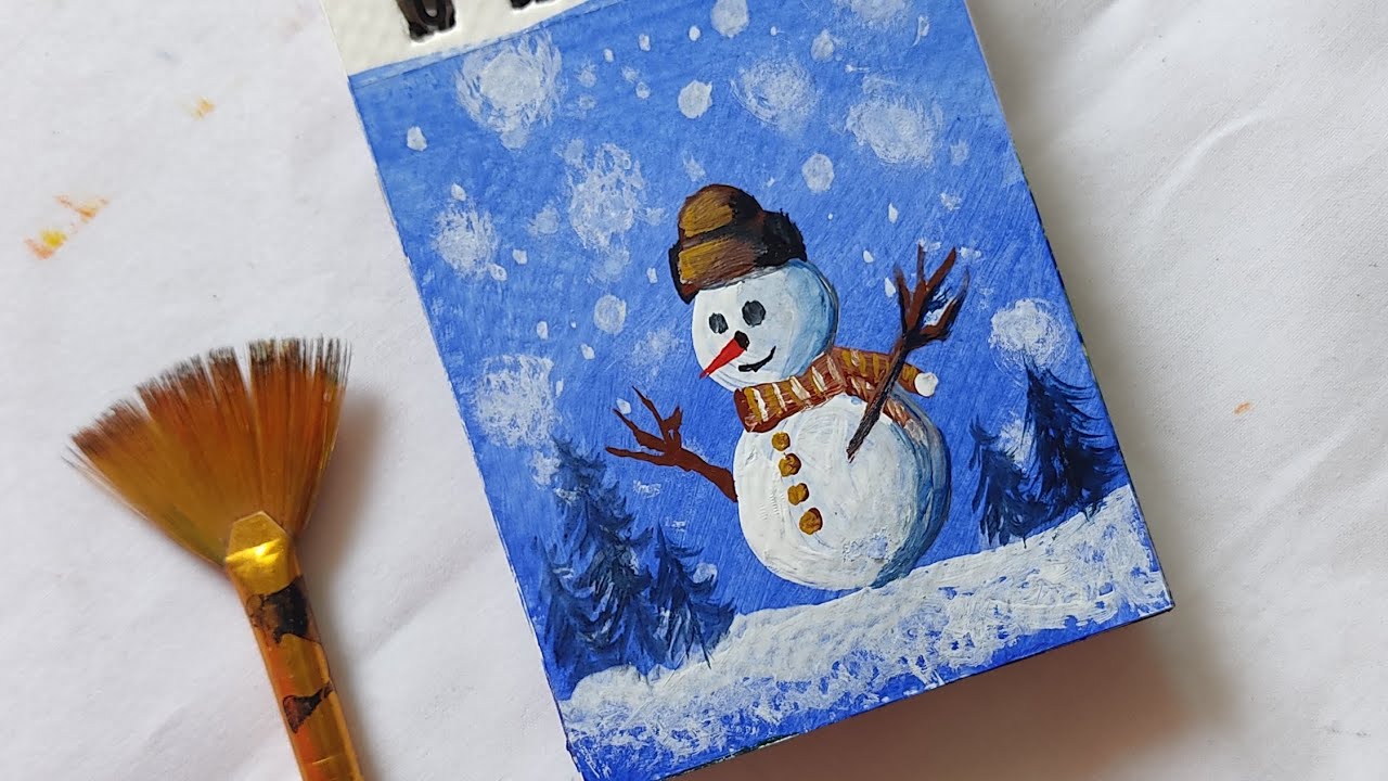 cute snowman acrylic painting tutorial ⛄ | easy step by step - YouTube